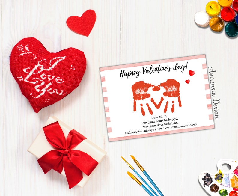 Happy Valentines Day Handprint Art Kid Poem for Mom Printable - Etsy