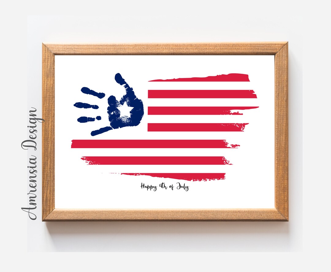 Happy 4th of July Handprint Art, Easy Craft Printable for Preschool Kid ...