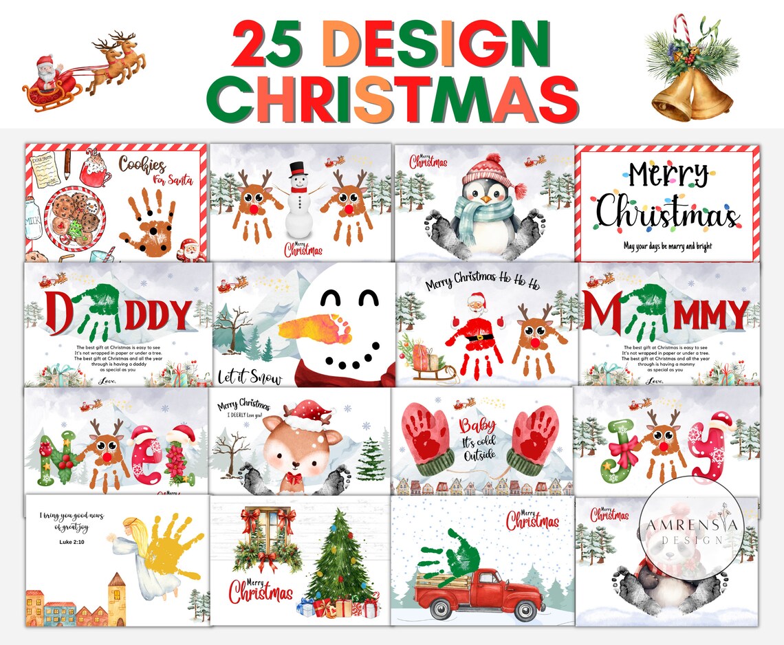 Christmas Handprint Art Bundle, Printable Kids Craft for Toddlers ...