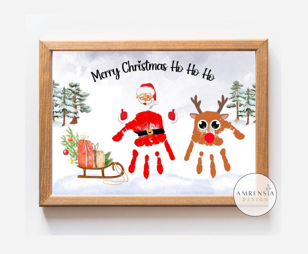Santa Reindeer Handprint Art, Baby Santa Craft, Home Decoration, Merry ...