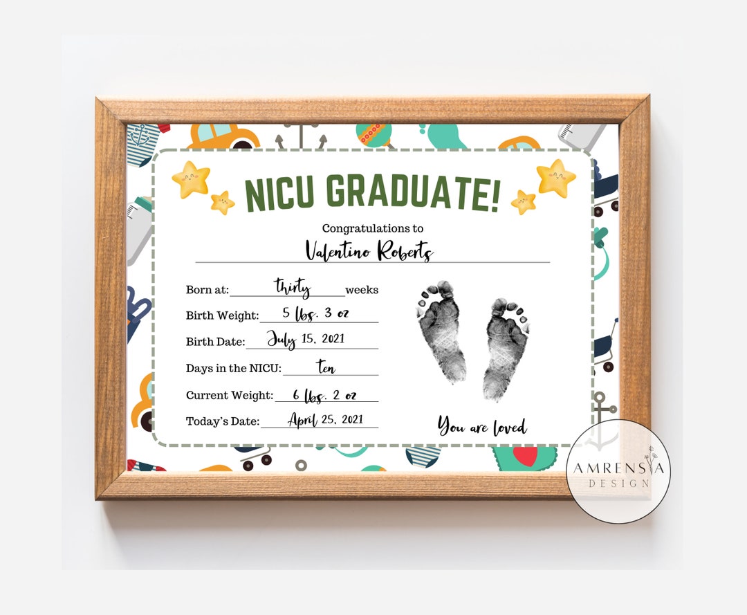 NICU Graduate Printable Footprint, Newborn Baby Boy Footprint, NICU ...
