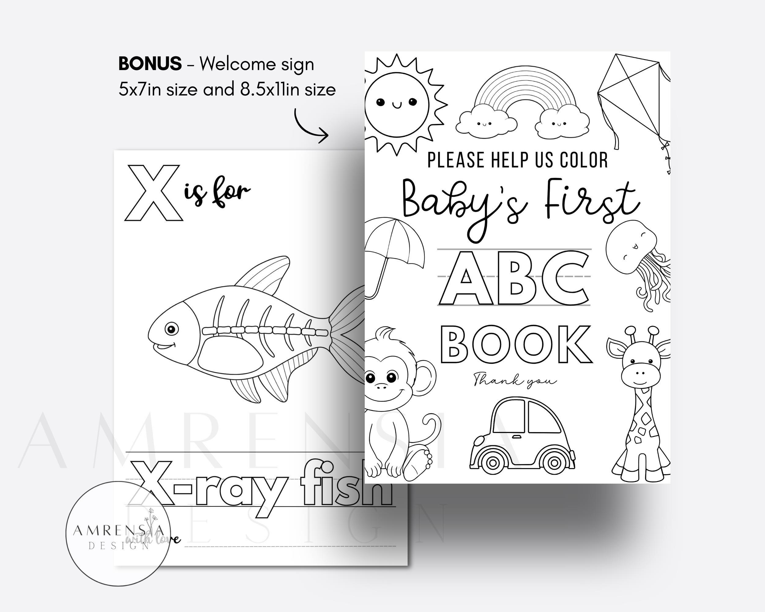 52 PAGES ABC Baby Shower Coloring Book, Baby's First ABC Book, Black ...