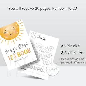 123 Baby Shower Coloring Book, 20 Pages Baby's First 123 Book, Sun ...