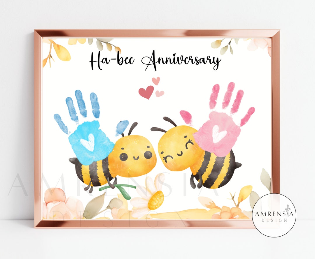 ANNIVERSARY Bee Handprint Art, Honey Bee Happy Anniv Card, Anniversary ...