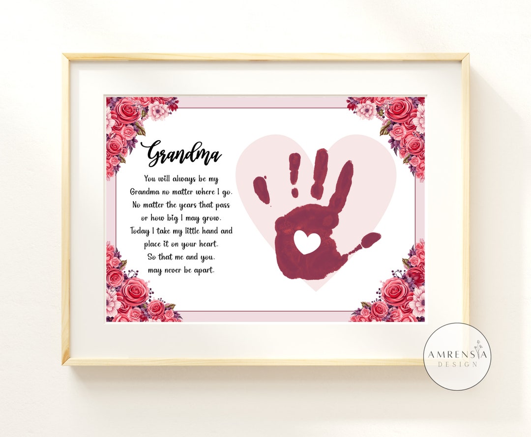 Handprint Art for Grandma Granny Gift, Happy Mother's Day Poem, Flower ...