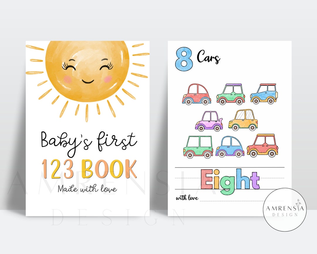 123 Baby Shower Coloring Book, 20 Pages Baby's First 123 Book, Sun ...