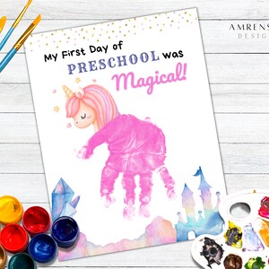 Unicorn First Day of Preschool Handprint Art, First Day of School ...
