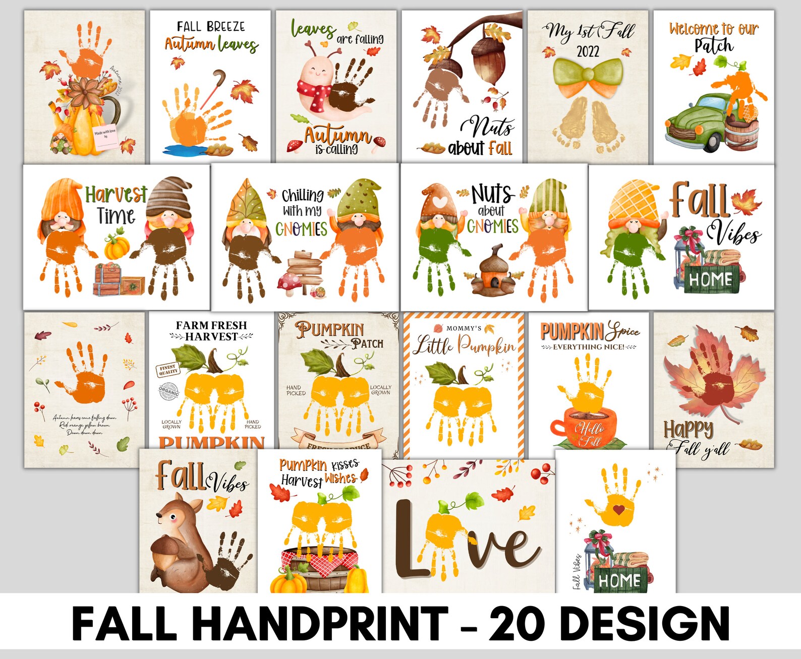 Fall Autumn Printable Handprint Footprint Art Toddler Kids - Etsy