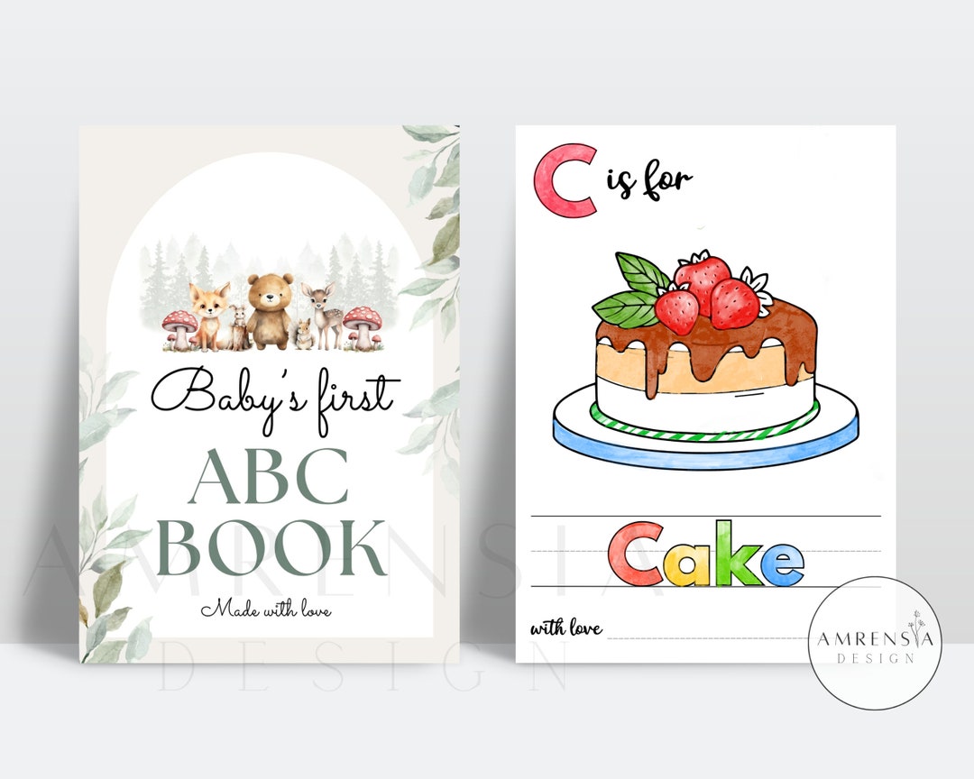 52 PAGES ABC Woodland Animals Baby Shower Coloring Book, Boho Baby's ...