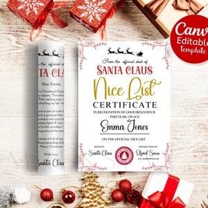 Editable Letter From Santa Nice List Certificate Canva Christmas ...