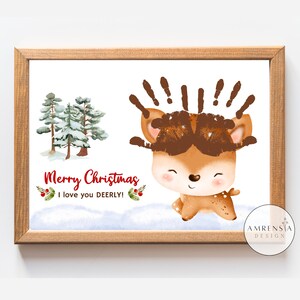 Merry Christmas Handprint Art, I Love You Deerly, Deer Craft Printable ...