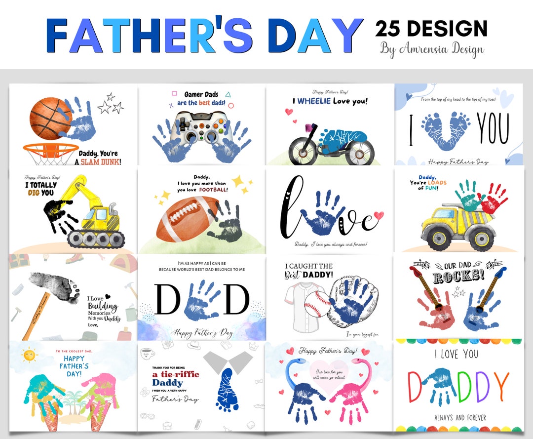 25 Design Fathers Day Handprint Footprint Keepsake for Dad, DIY ...