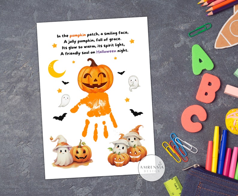 Pumpkin Poem Halloween Handprint Art,happy Halloween Keepsake Craft ...