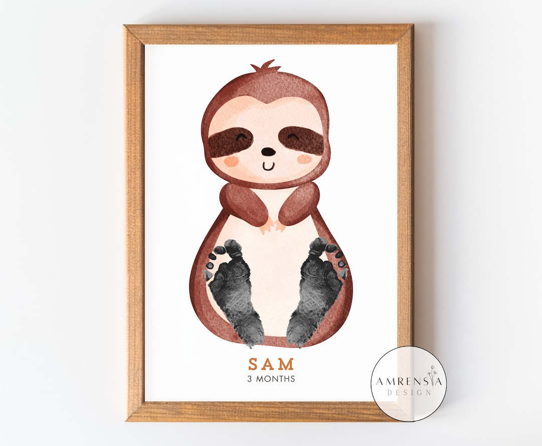 Personalised Baby Footprint DIY Kit, Sloth Wall Art, Custom Baby Name ...