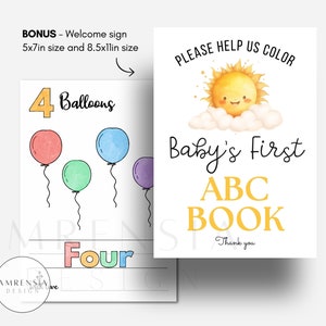123 Baby Shower Coloring Book, 20 Pages Baby's First 123 Book, Sun ...