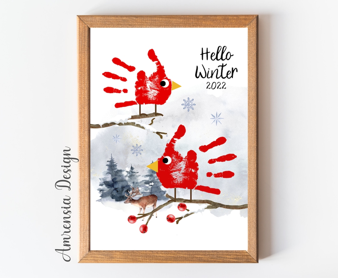 Hello Winter Handprint Art Winter Handprint Craft Home - Etsy