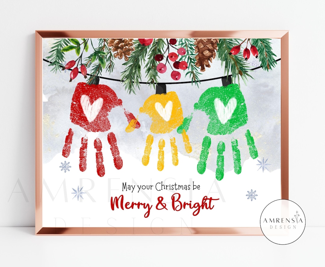 Christmas Light Family Handprint Art, Be Merry and Bright, Christmas ...