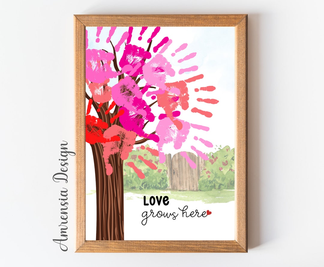 Handprint Love Grows Here, Love Valentine Family Printable Template for ...