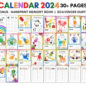 CALENDAR 2024 Handprint Art, Handprint Memory Book, A-z Scavenger Hunt ...