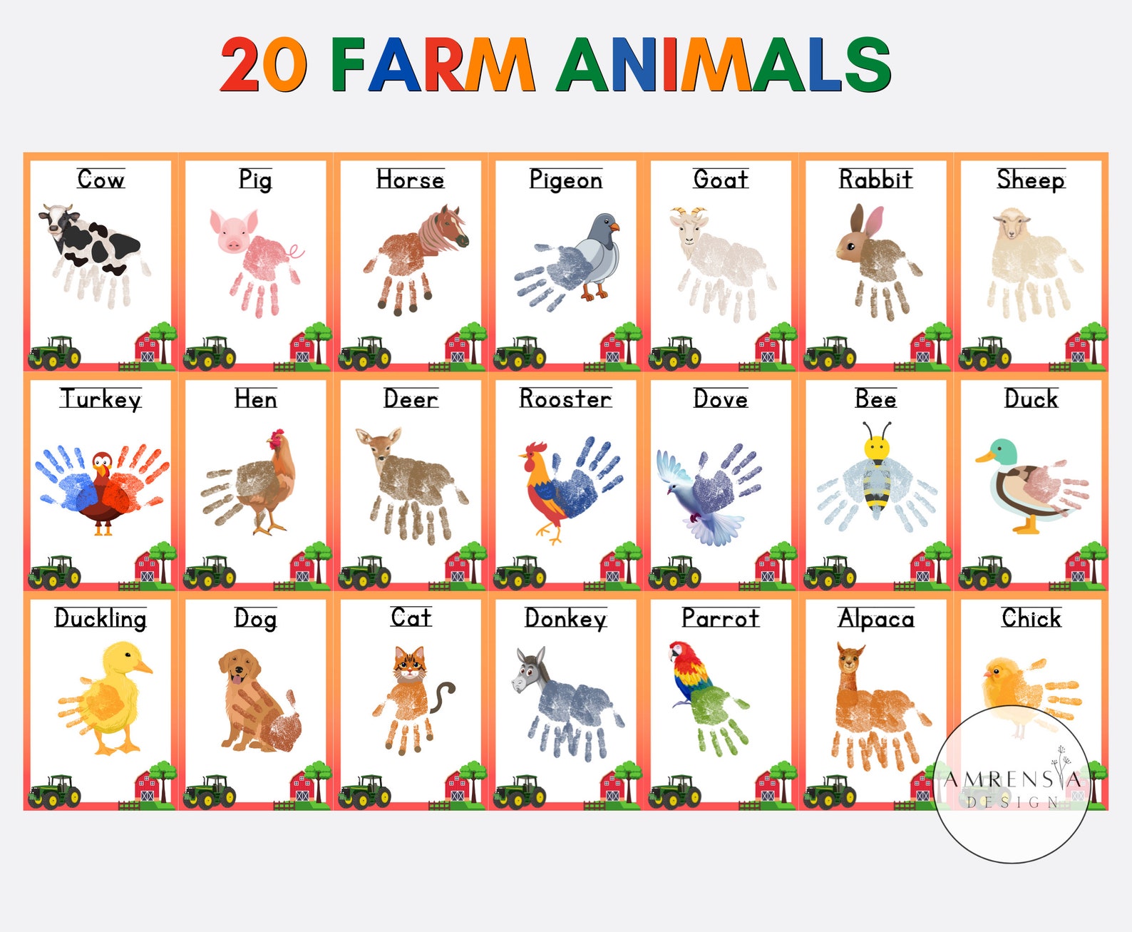 20 Design FARM ANIMALS Handprint Book, Printable Handprint Art, Toddler ...