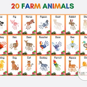 20 Design FARM ANIMALS Handprint Book, Printable Handprint Art, Toddler ...