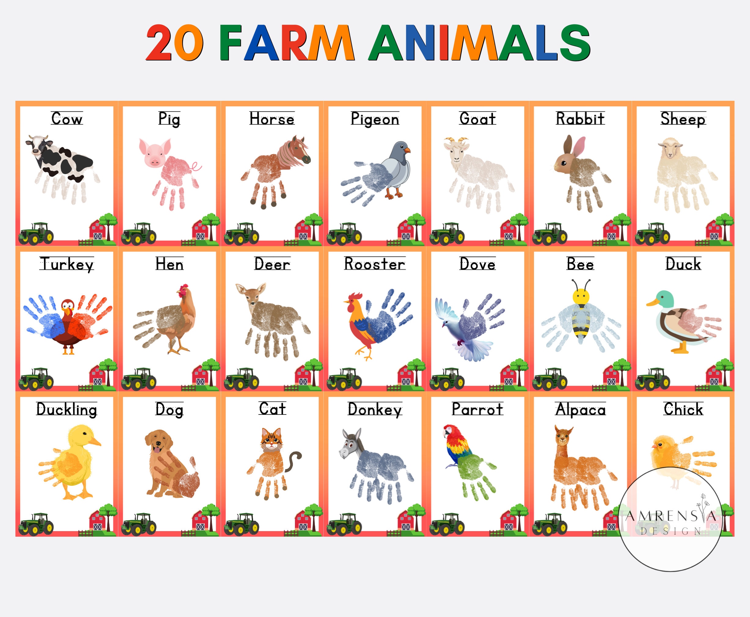 20 Design FARM ANIMALS Handprint Book, Printable Handprint Art, Toddler ...