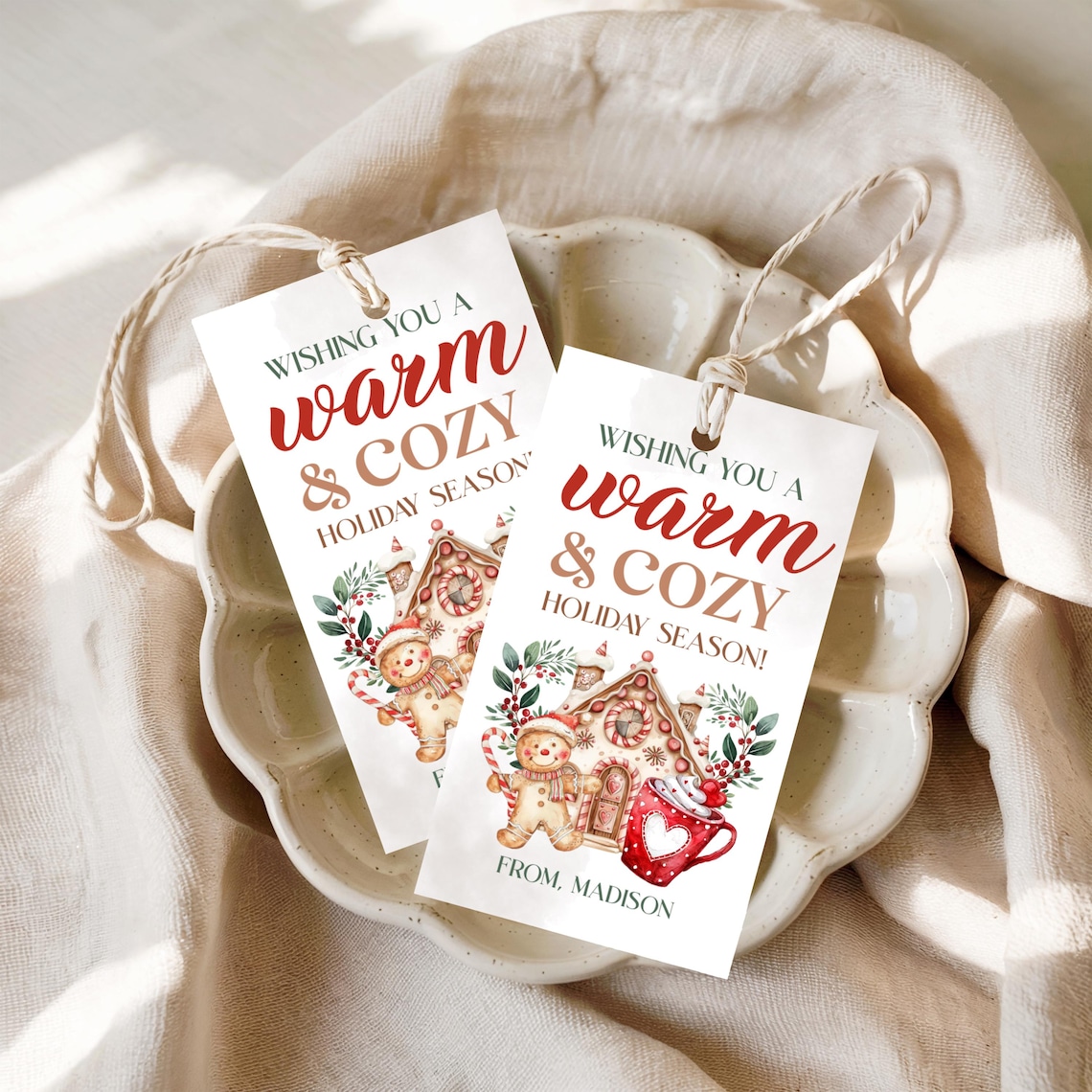 EDITABLE Warm and Cozy Christmas Gift Tag, Merry Christmas, Winter Gift ...