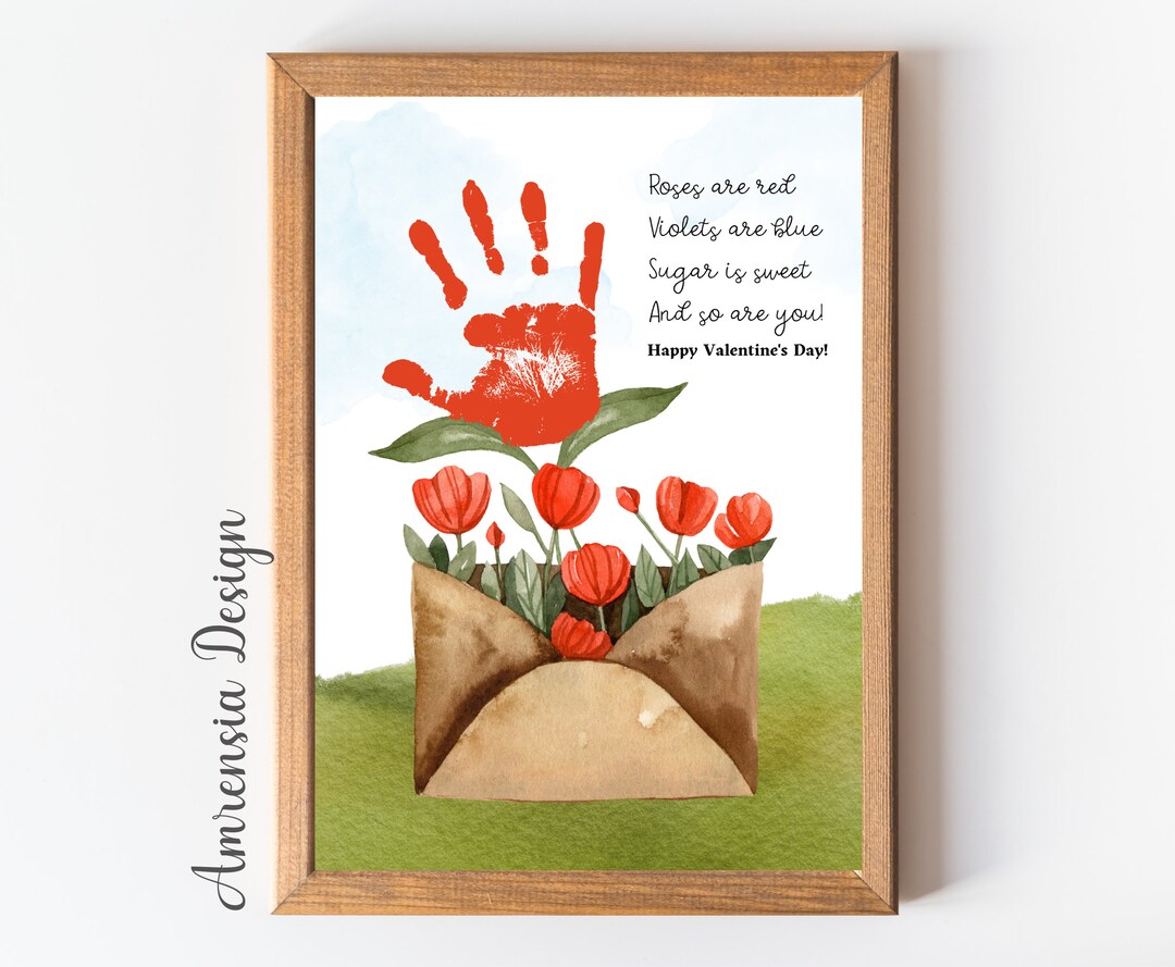 Valentine Poem Keepsake Craft, Rose Handprint Art, Printable Template ...