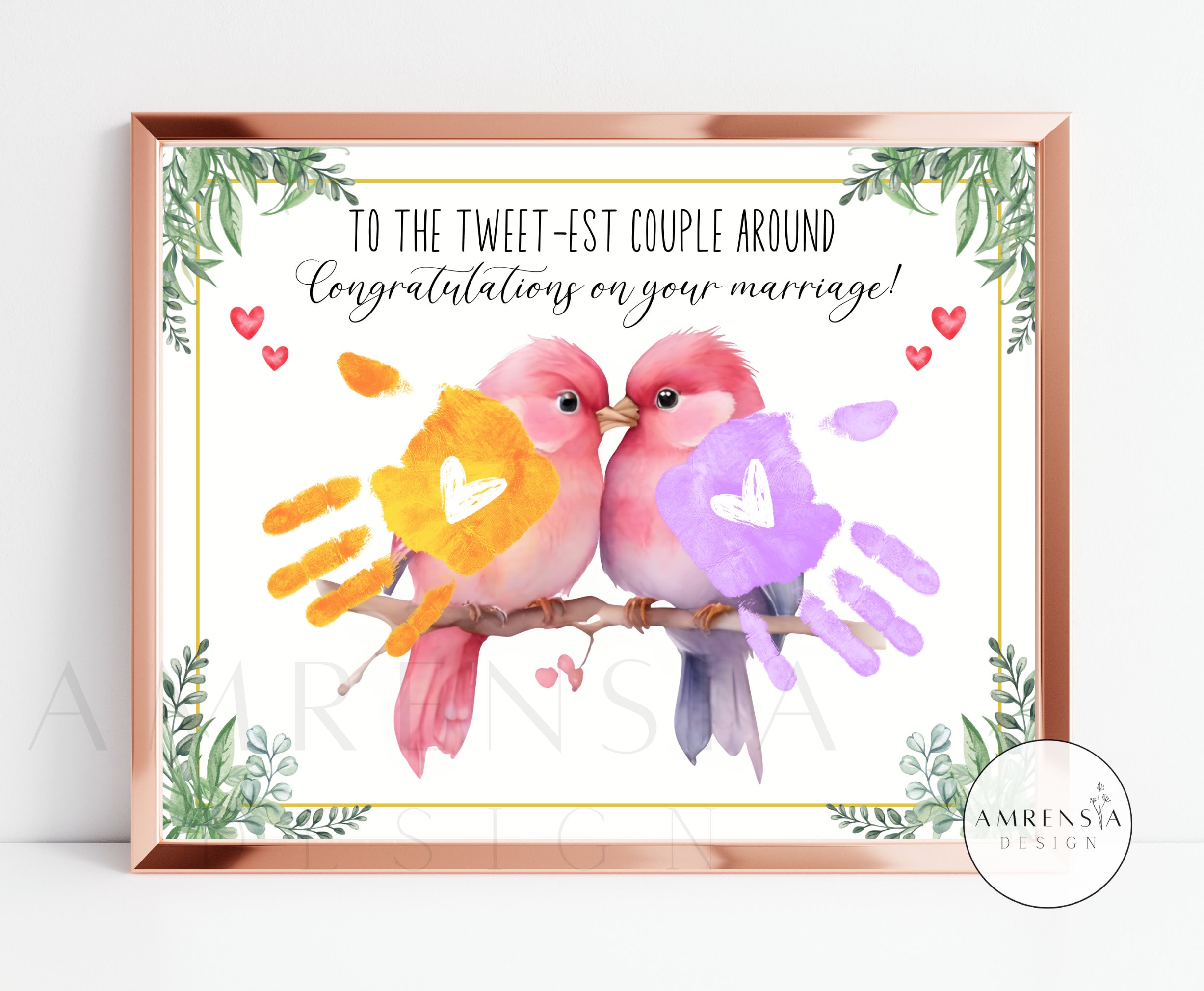 Happy Wedding Card Handprint Art, to the Tweetest Couple, Love Bird ...