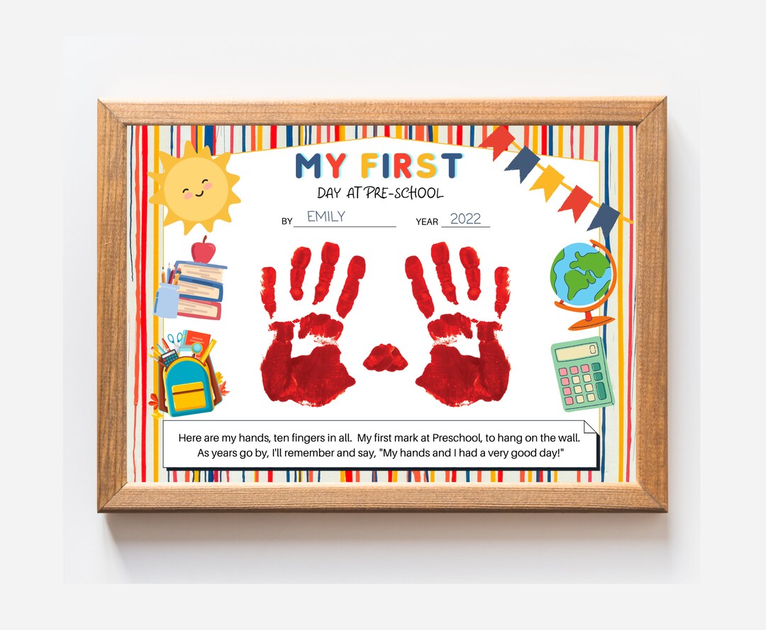 First Day of Preschool Handprint Art, My First Day of School, Handprint ...
