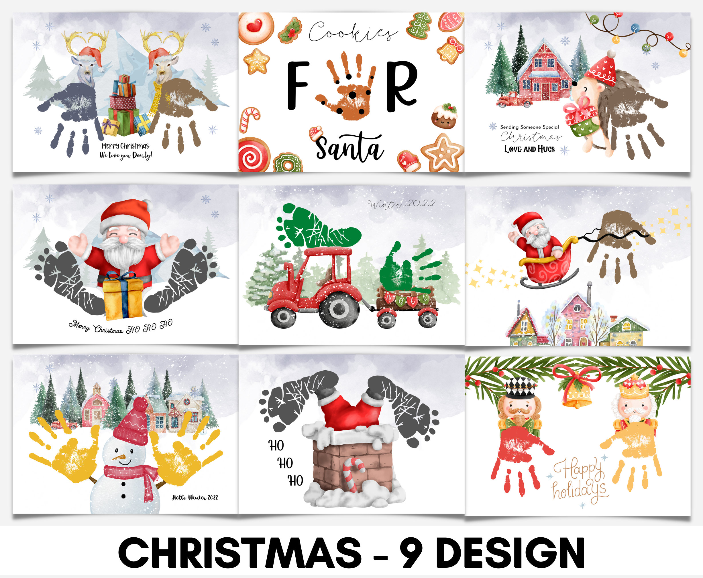 9 Design BUNDLE Christmas Craft Handprint Footprint Art Template ...