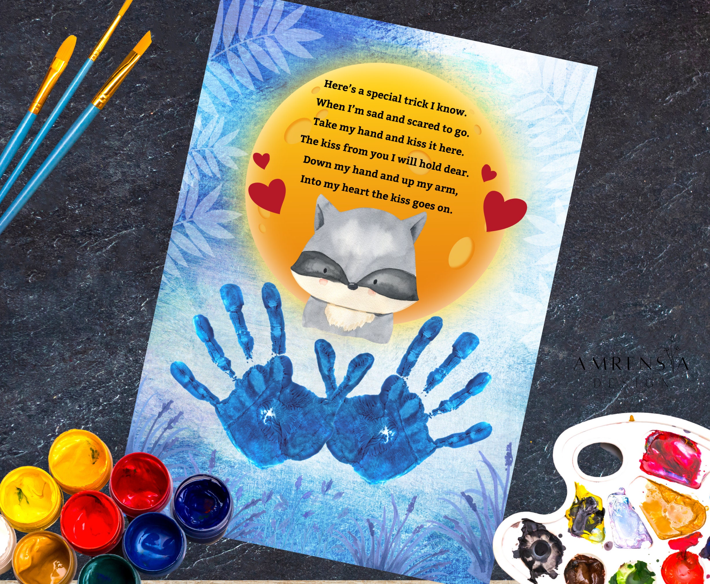 The Kissing Hand Book Raccoon, My First Day of Preschool Handprint Art ...