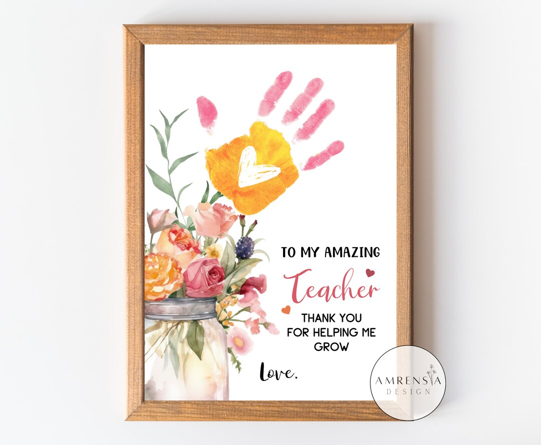 Teachers Day Gift, Flower Handprint Art Printable for Prek ...