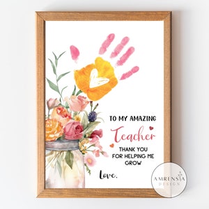 Teachers Day Gift, Flower Handprint Art Printable for Prek ...