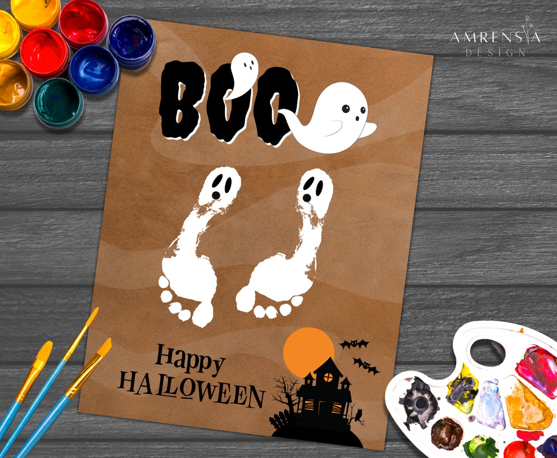 Halloween Footprint Art, BOO Happy Halloween Keepsake Craft Handprint ...