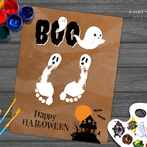 Halloween Footprint Art, BOO Happy Halloween Keepsake Craft Handprint ...