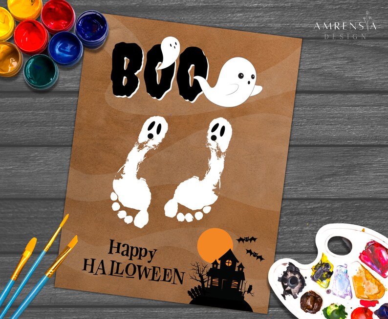 Halloween Footprint Art, BOO Happy Halloween Keepsake Craft Handprint ...