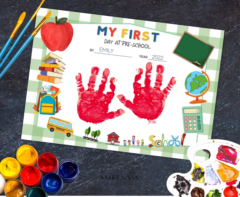 2 Versions My First Day of Preschool Handprint Art My First - Etsy