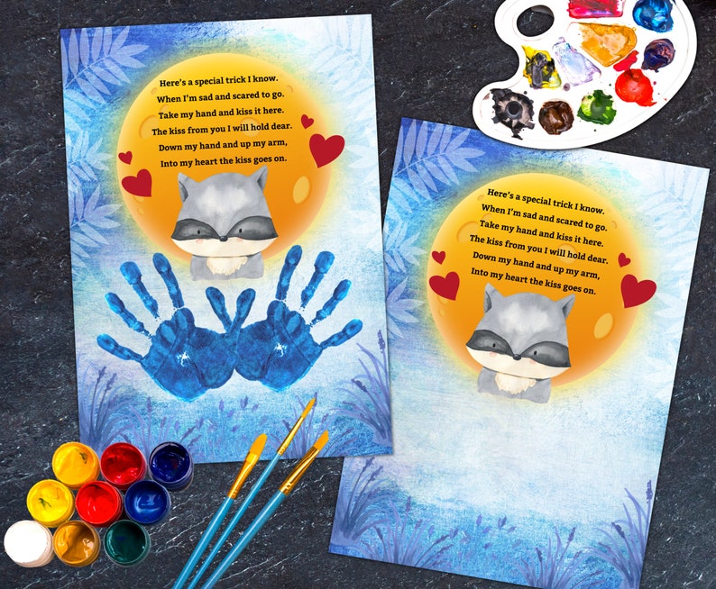 The Kissing Hand Book Raccoon, My First Day of Preschool Handprint Art ...