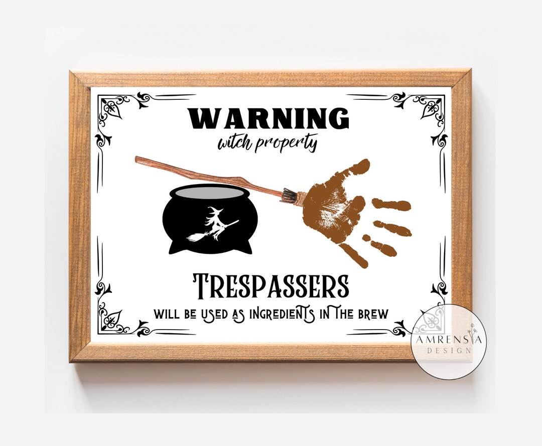 Witches Broom Halloween Sign,halloween Handprint Art, Happy Halloween ...
