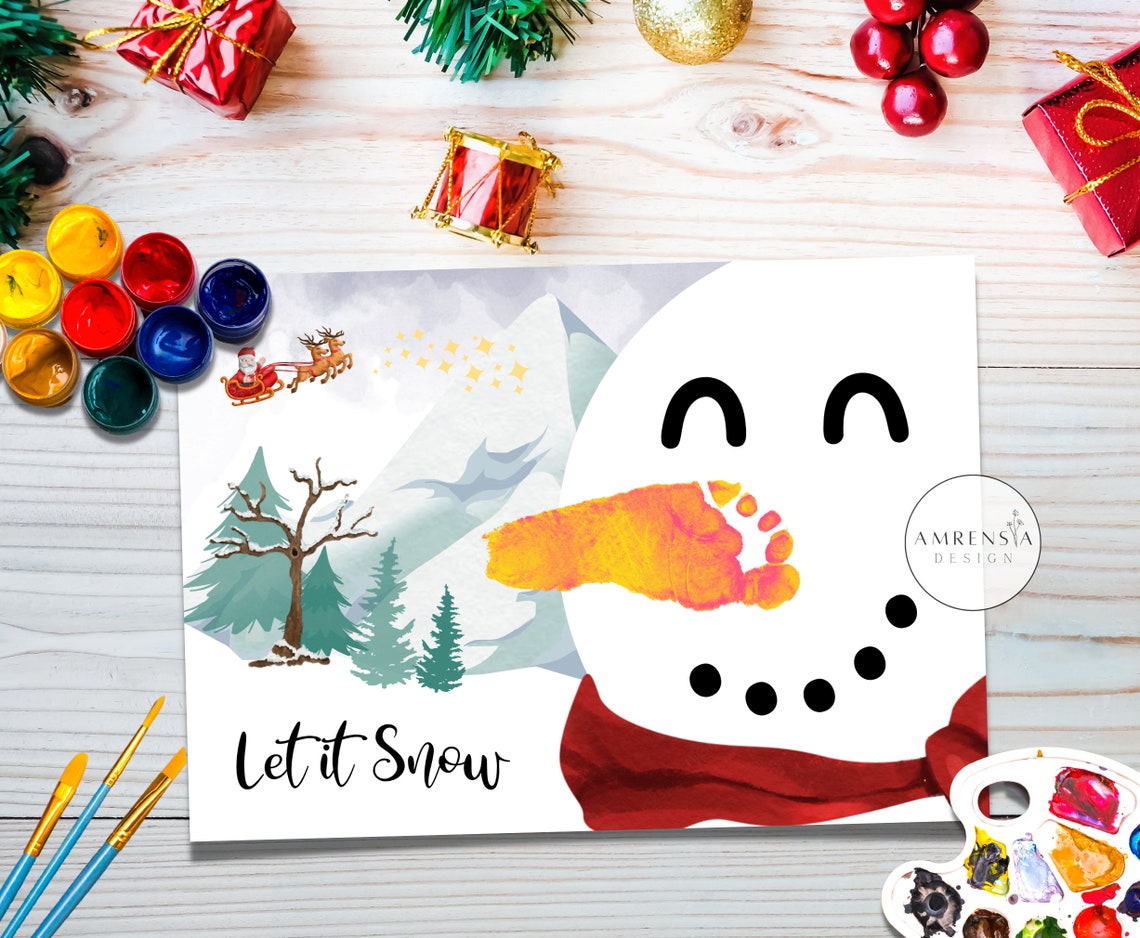 Snowman Footprint Art, Snowman Craft, Home Decoration, Winter Footprint ...