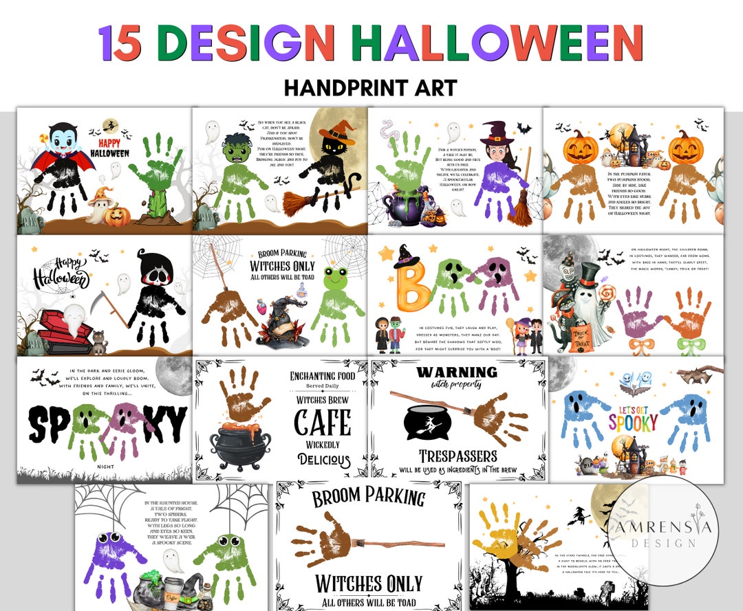15 Design Halloween Handprint, Printable Craft for Toddler, Preschool ...