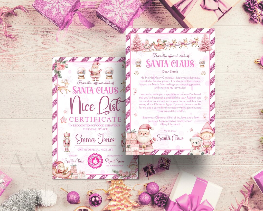 Editable Letter From Santa, Nice List Certificate, Pink Christmas ...
