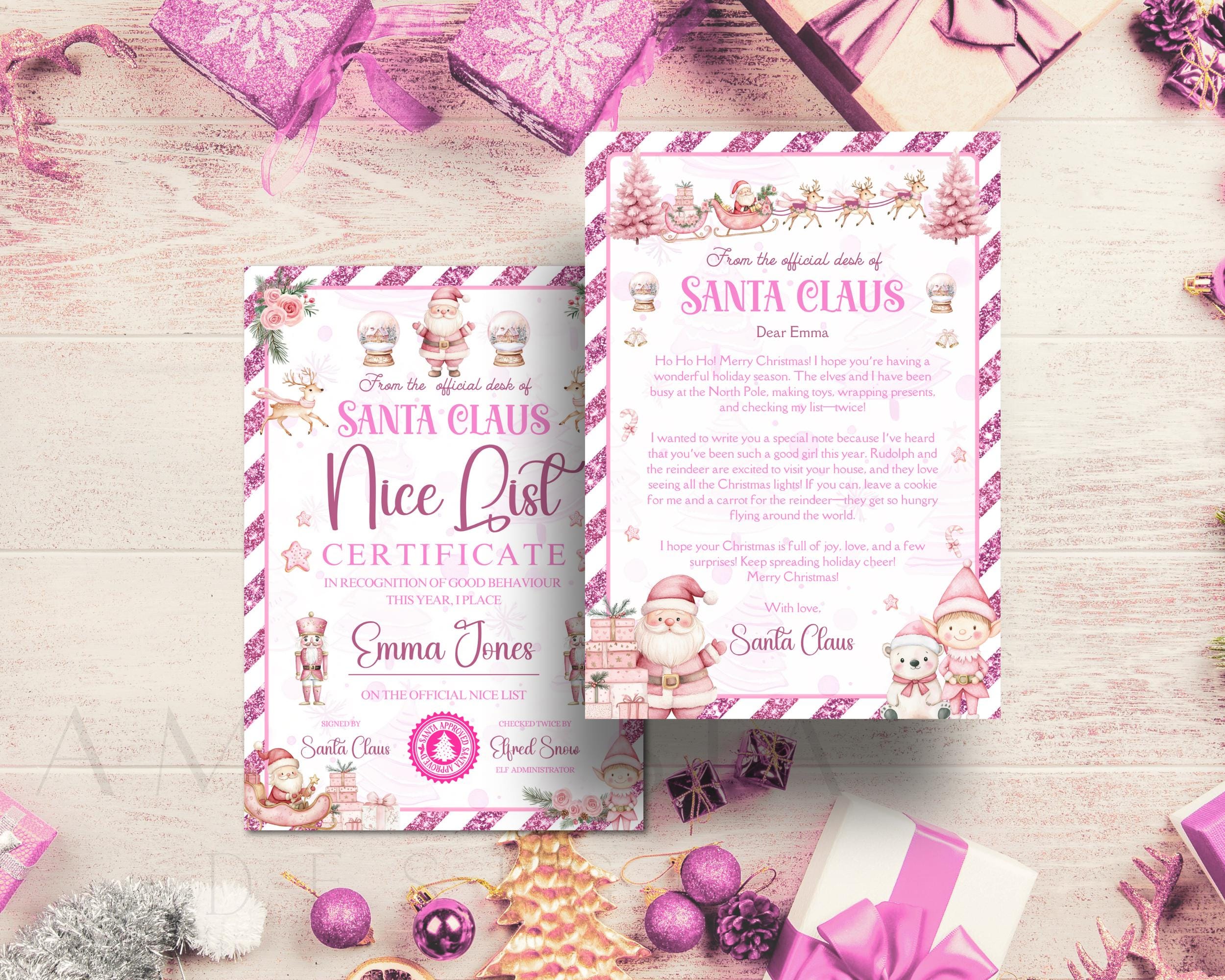 Editable Letter From Santa, Nice List Certificate, Pink Christmas ...