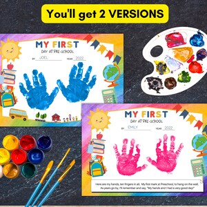 2 Versions Personalize My First Day of Preschool Handprint Art, My ...