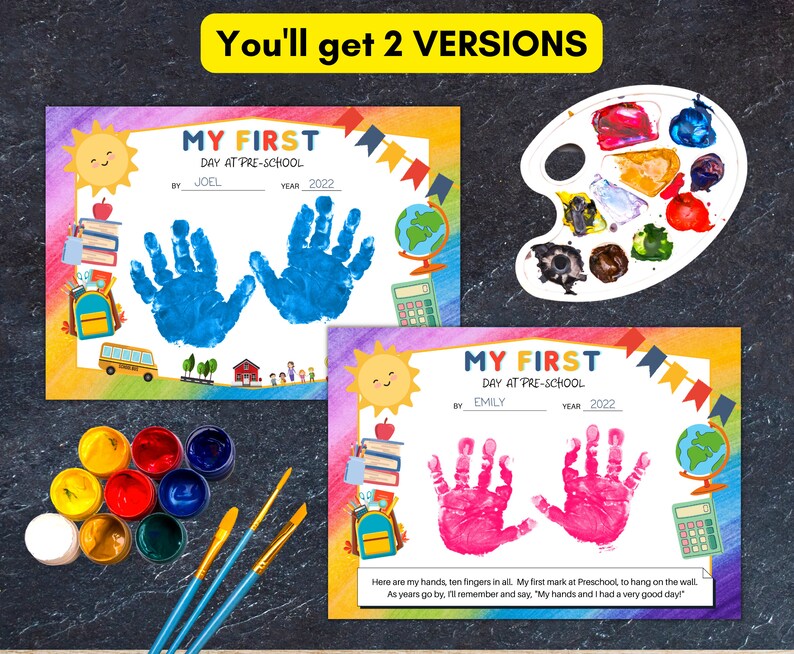2 Versions Personalize My First Day of Preschool Handprint - Etsy