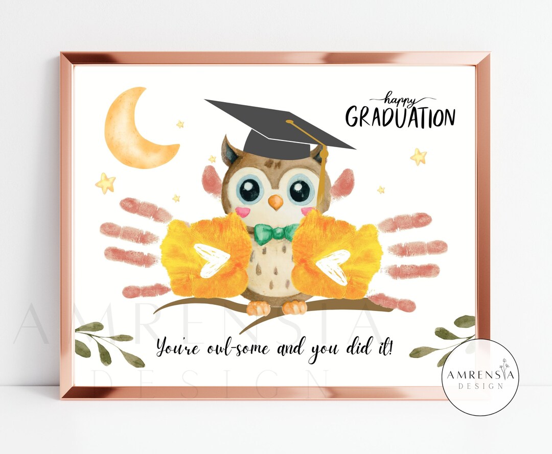 Happy Graduation Card OWL Handprint Craft Art, Congratulation Card, You Did It, End of Year Card ...