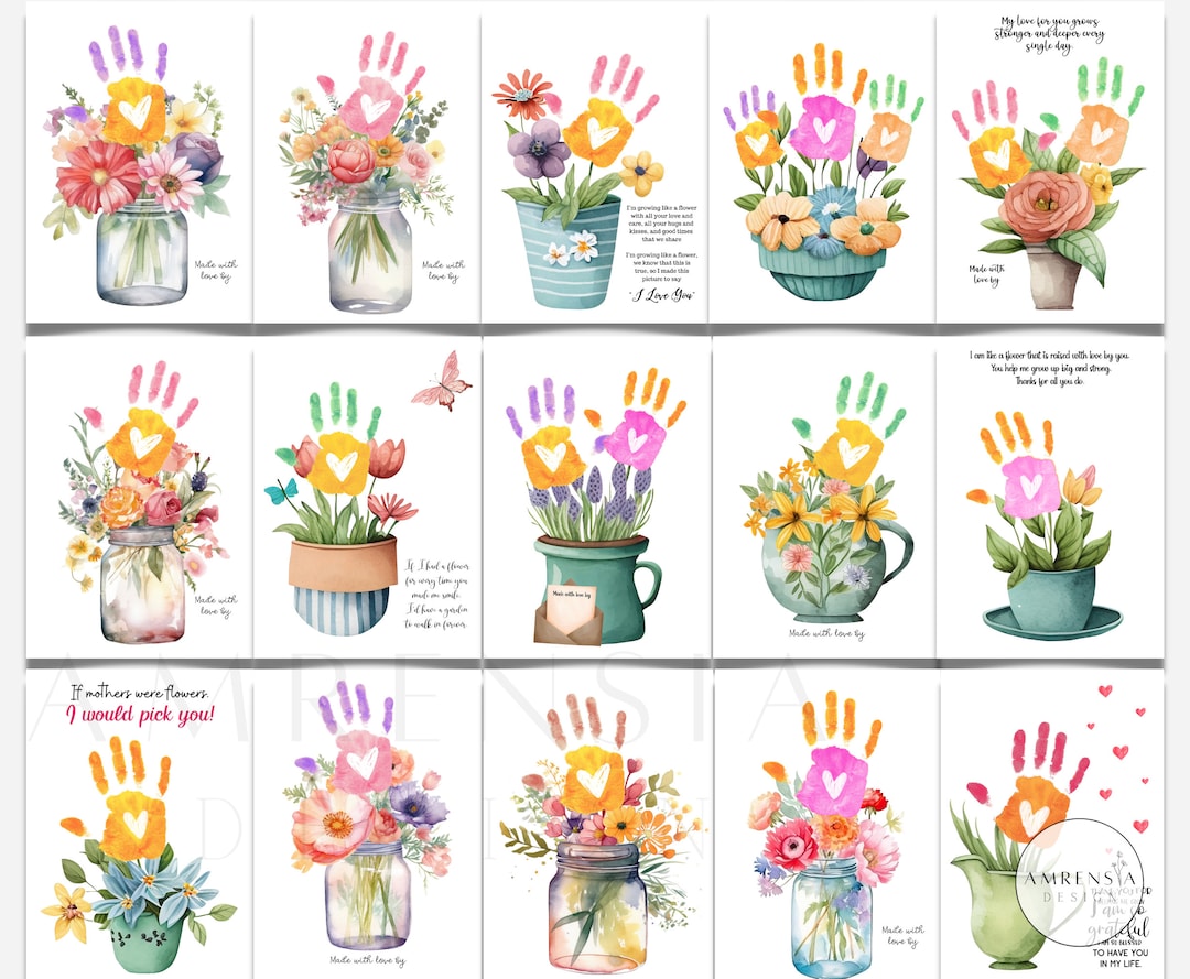 Bundle Flower Handprint Art for Mothers Day Grandma Granny Aunt ...