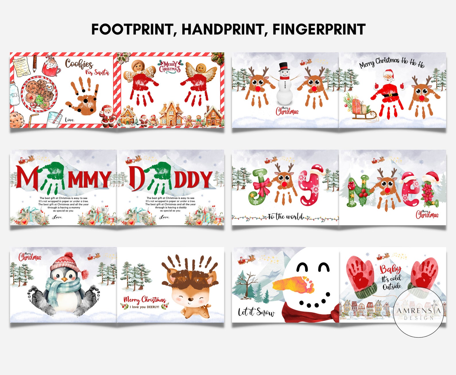 Christmas Handprint Art Bundle, Printable Kids Craft for Toddlers ...