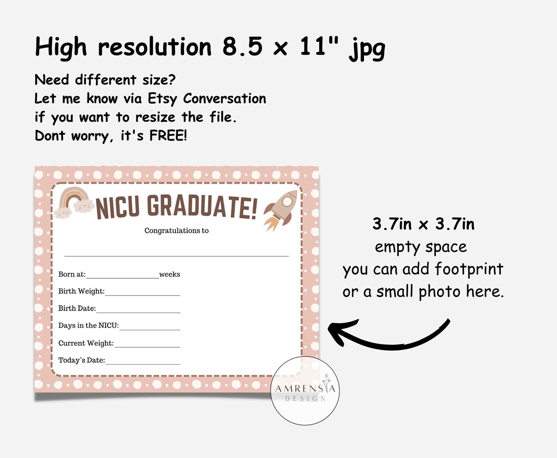 NICU Graduate Printable Footprint, Baby Keepsake, Newborn Baby ...